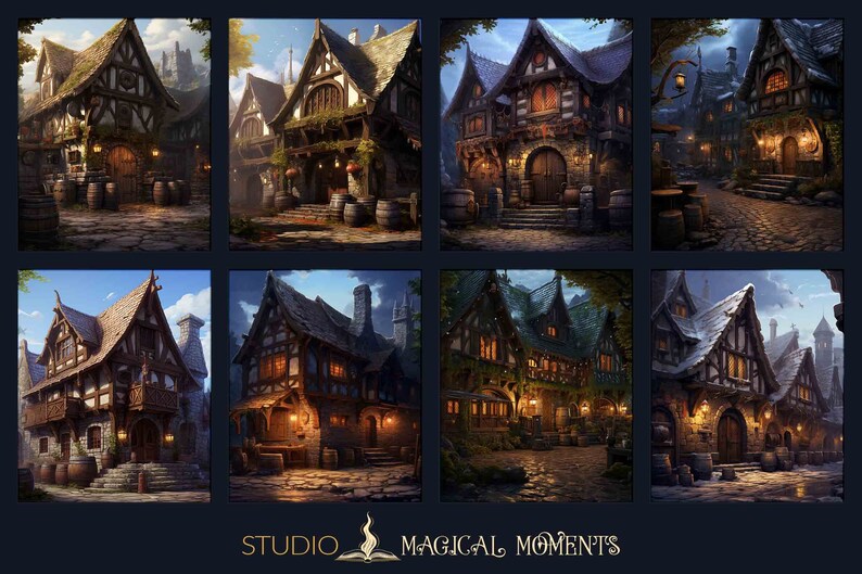 Medieval Tavern Exterior Digital Paper Pack: Fantasy Scrapbook Art ...