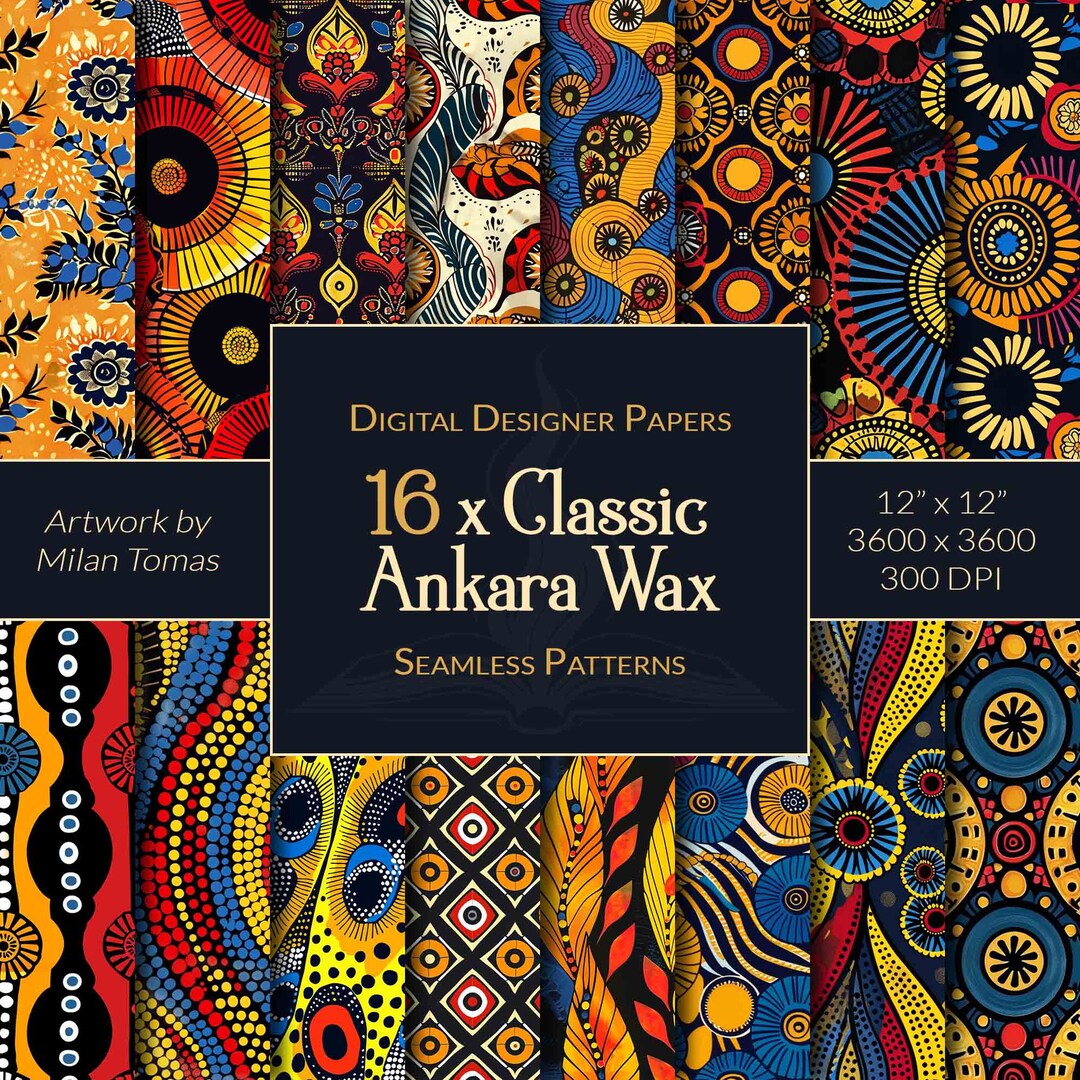 Classic Ankara Wax Seamless Patterns Pack | Set of 16 Digital Papers ...