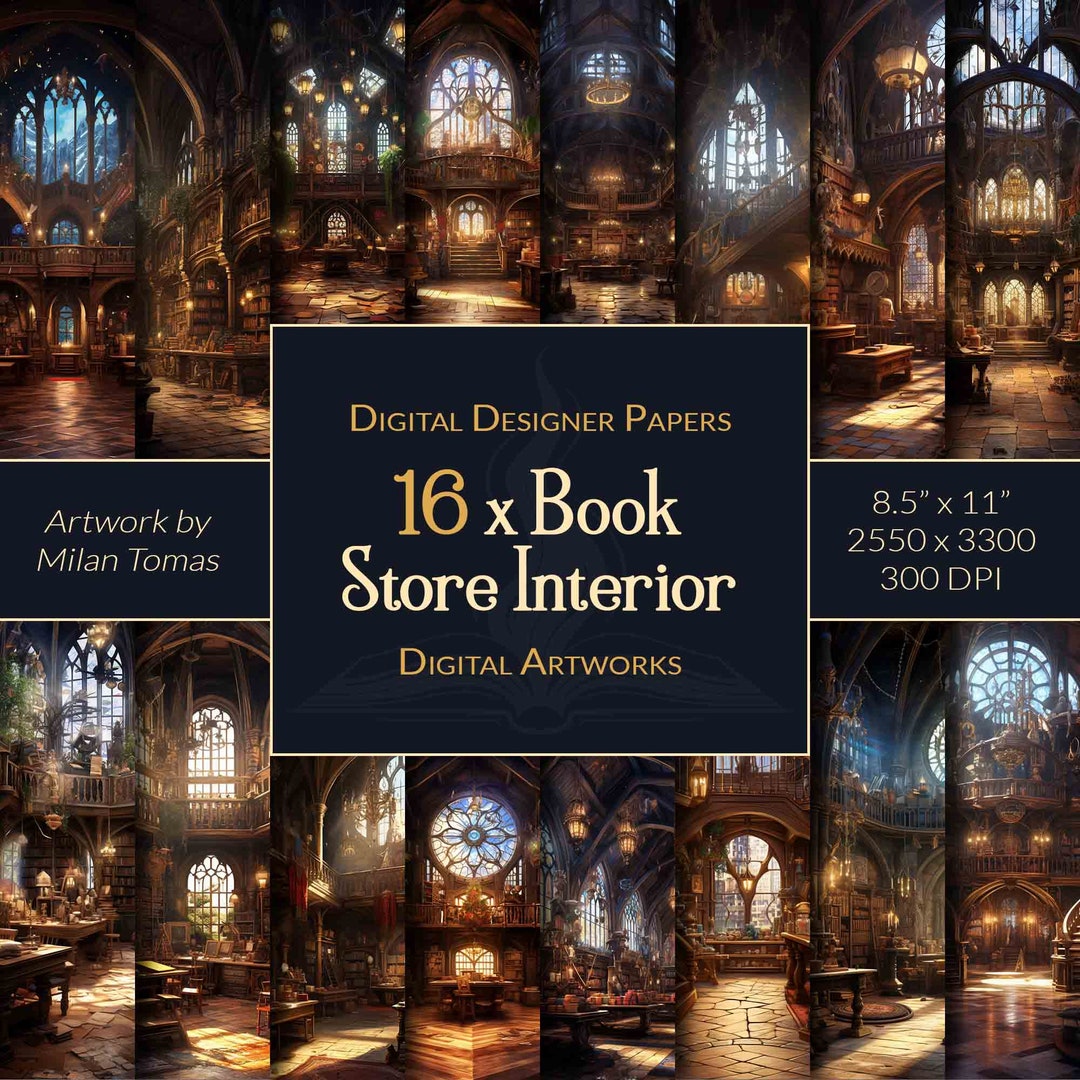 Medieval Fantasy Book Store Interior Digital Artworks Pack | Set of 16 ...