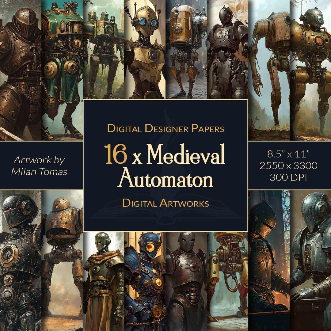 Medieval Automaton Digital Artworks: Scrapbook Paper Pack (digital ...