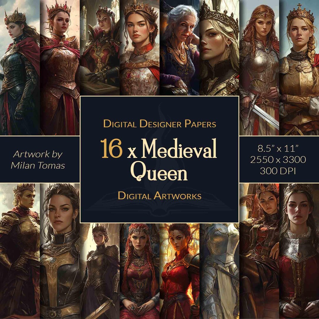 Medieval Queen Digital Artworks Pack | Set of 16 Digital Papers ...