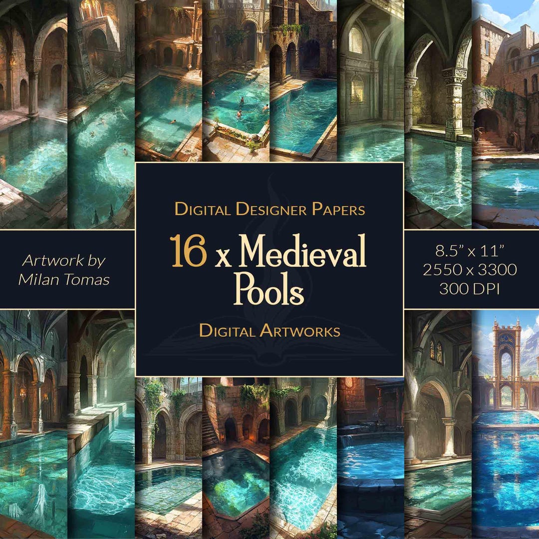 Medieval Pools Digital Paper: Scrapbook & Junk Journal Art (digital ...