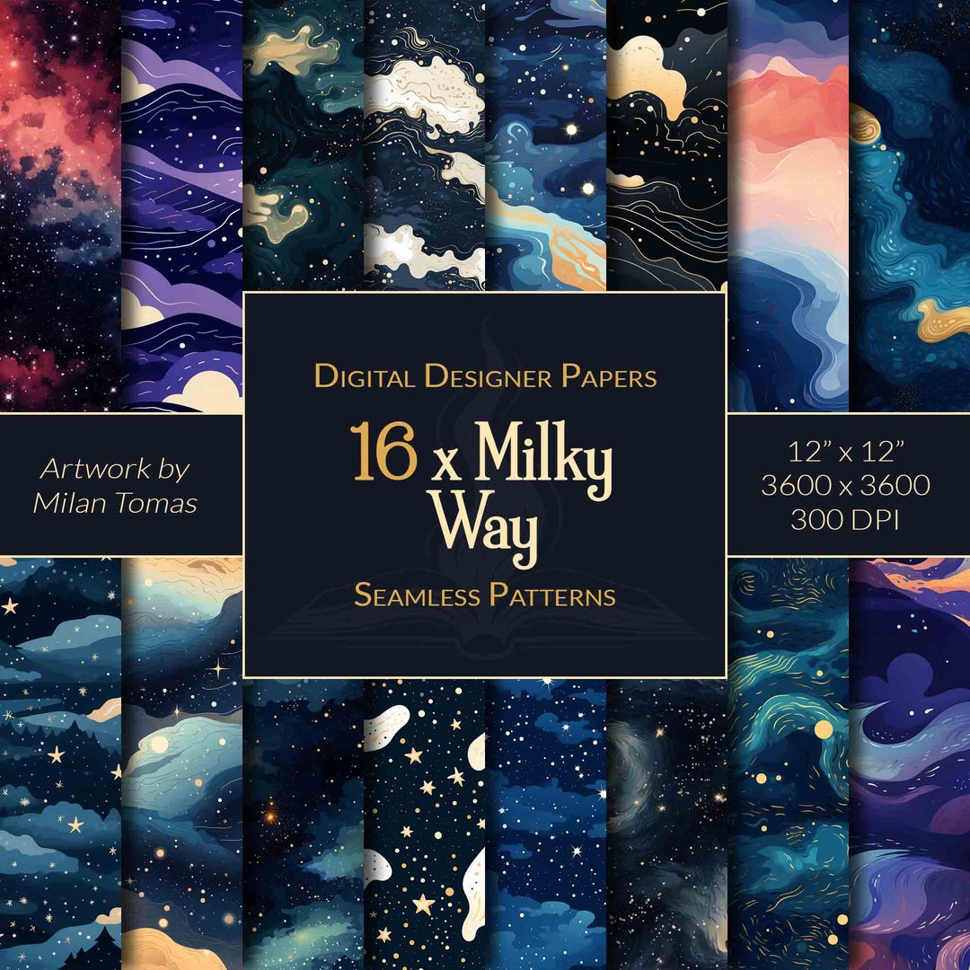 Milky Way Seamless Patterns Pack | Set of 16 Digital Papers | Scrapbook ...