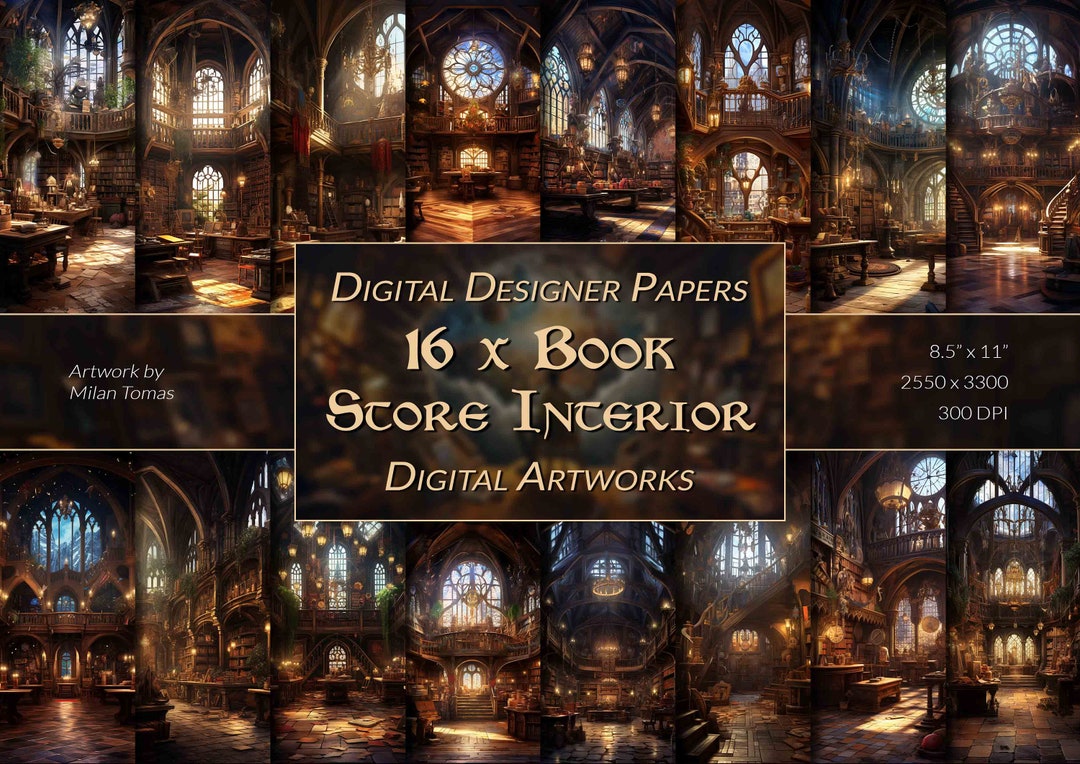 Medieval Fantasy Book Store Interior Digital Artworks Pack - Etsy