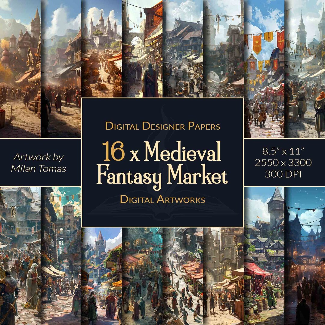 Medieval Fantasy Market Digital Artworks Pack | Set of 16 Digital ...