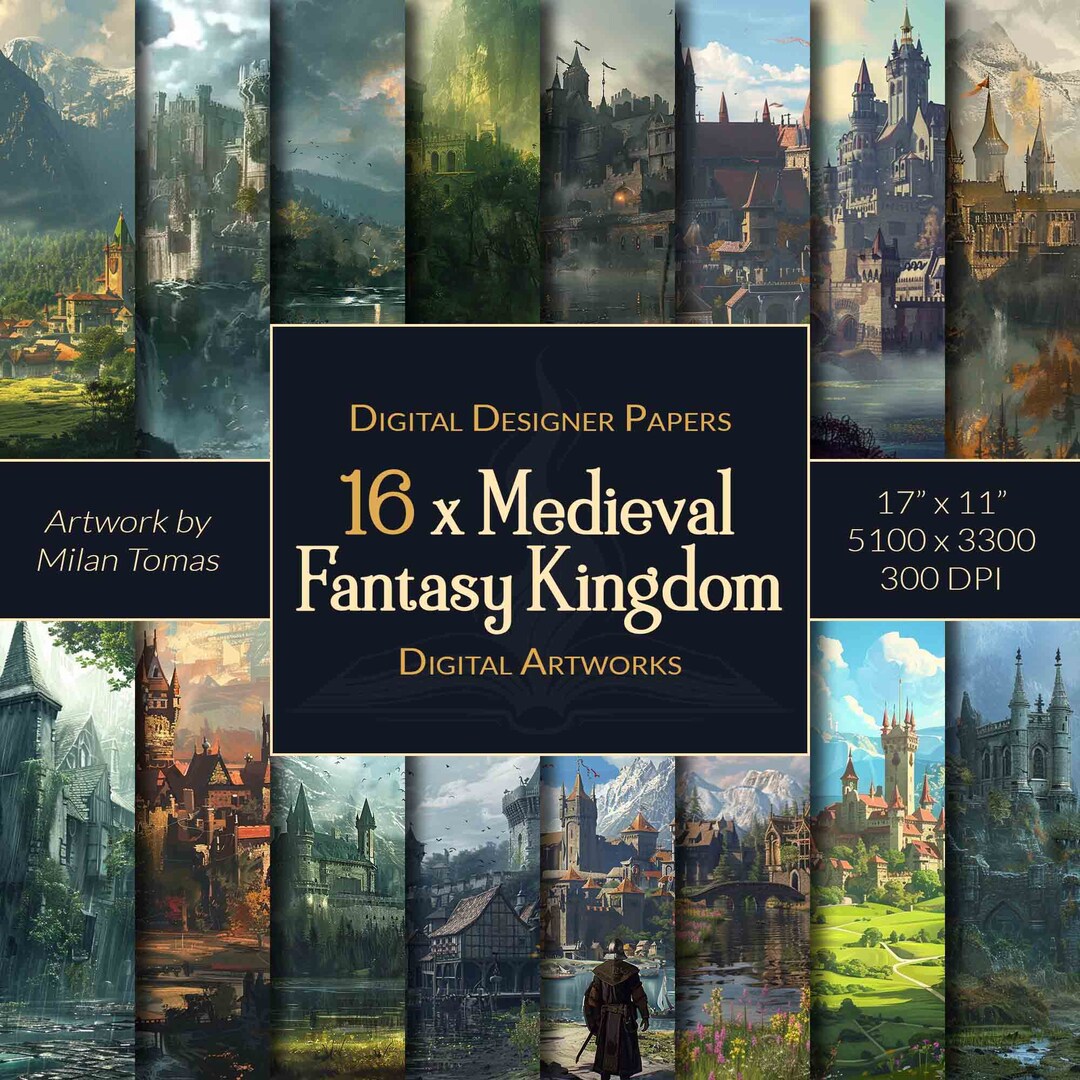 Medieval Kingdom Digital Paper: Fantasy Artworks for Scrapbooking ...