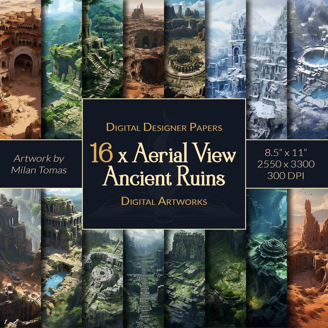 Aerial View Ancient Ruins Digital Artworks Pack | Set of 16 Digital ...