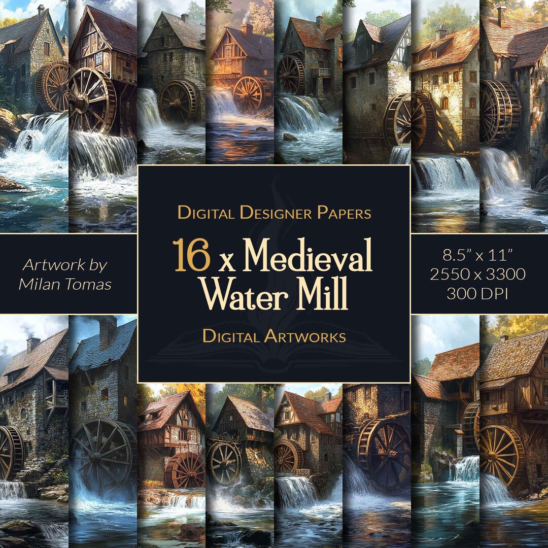 Medieval Water Mill Digital Art: Scrapbook Paper Pack (16 Designs) - Etsy
