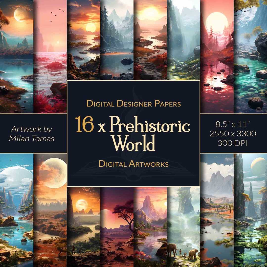 Prehistoric World Digital Artworks Pack | Set of 16 Digital Papers ...
