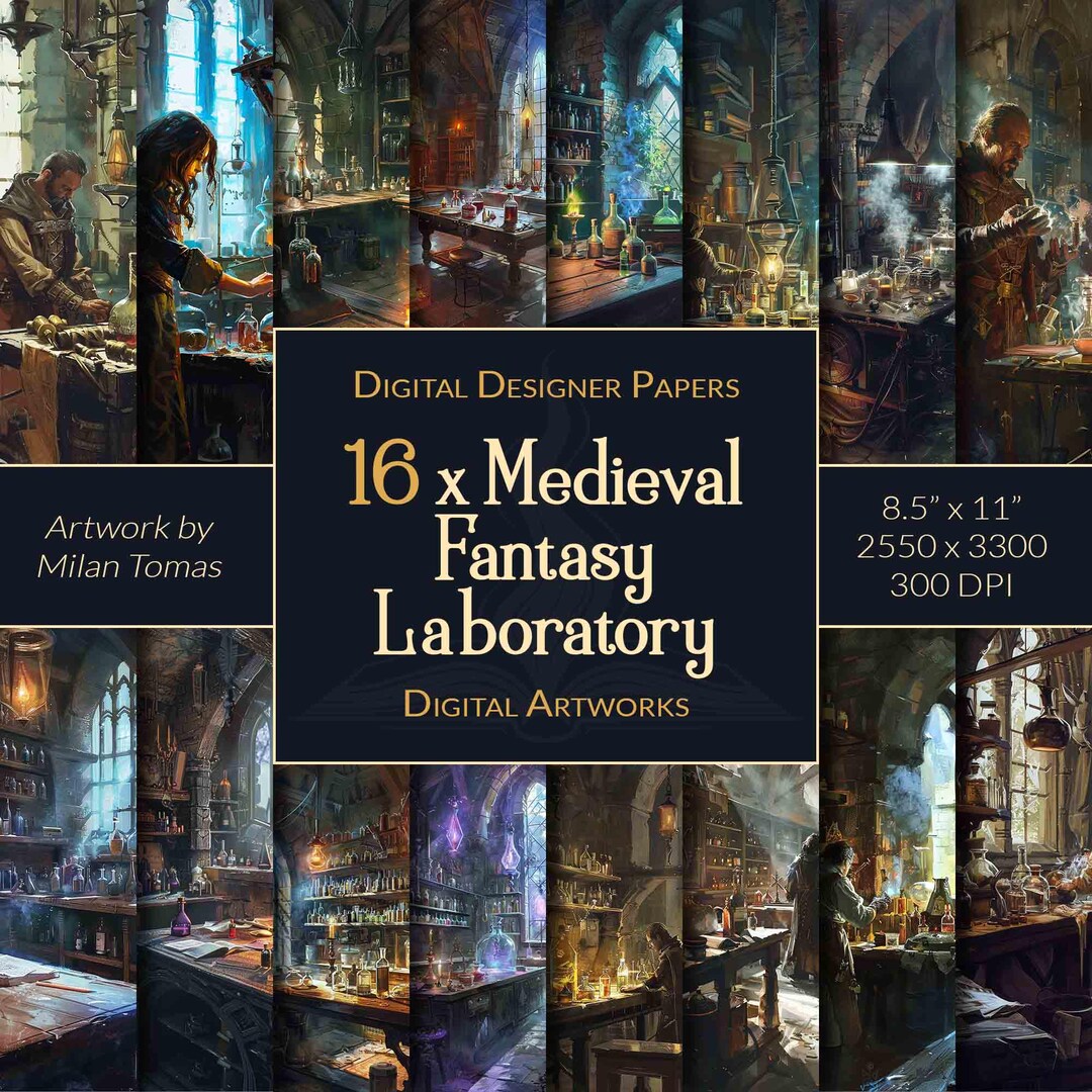 Medieval Fantasy Laboratory Digital Artworks Pack | Set of 16 Digital ...