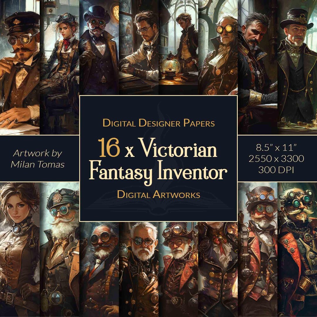 Victorian Fantasy Inventor Digital Artworks Pack | Set of 16 Digital ...