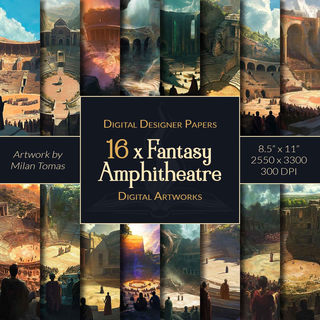 Fantasy Amphitheatre Digital Artworks Pack | Set of 16 Digital Papers ...