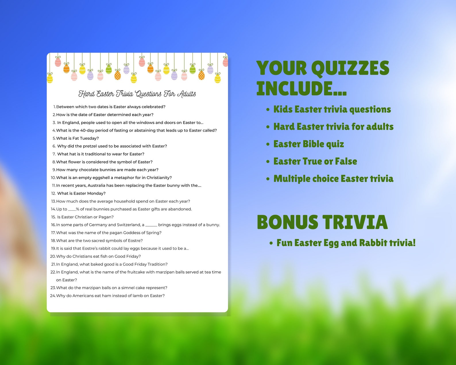 Printable Easter Trivia Quiz Bundle - 5+ BONUS Fun Quizzes for Adults ...