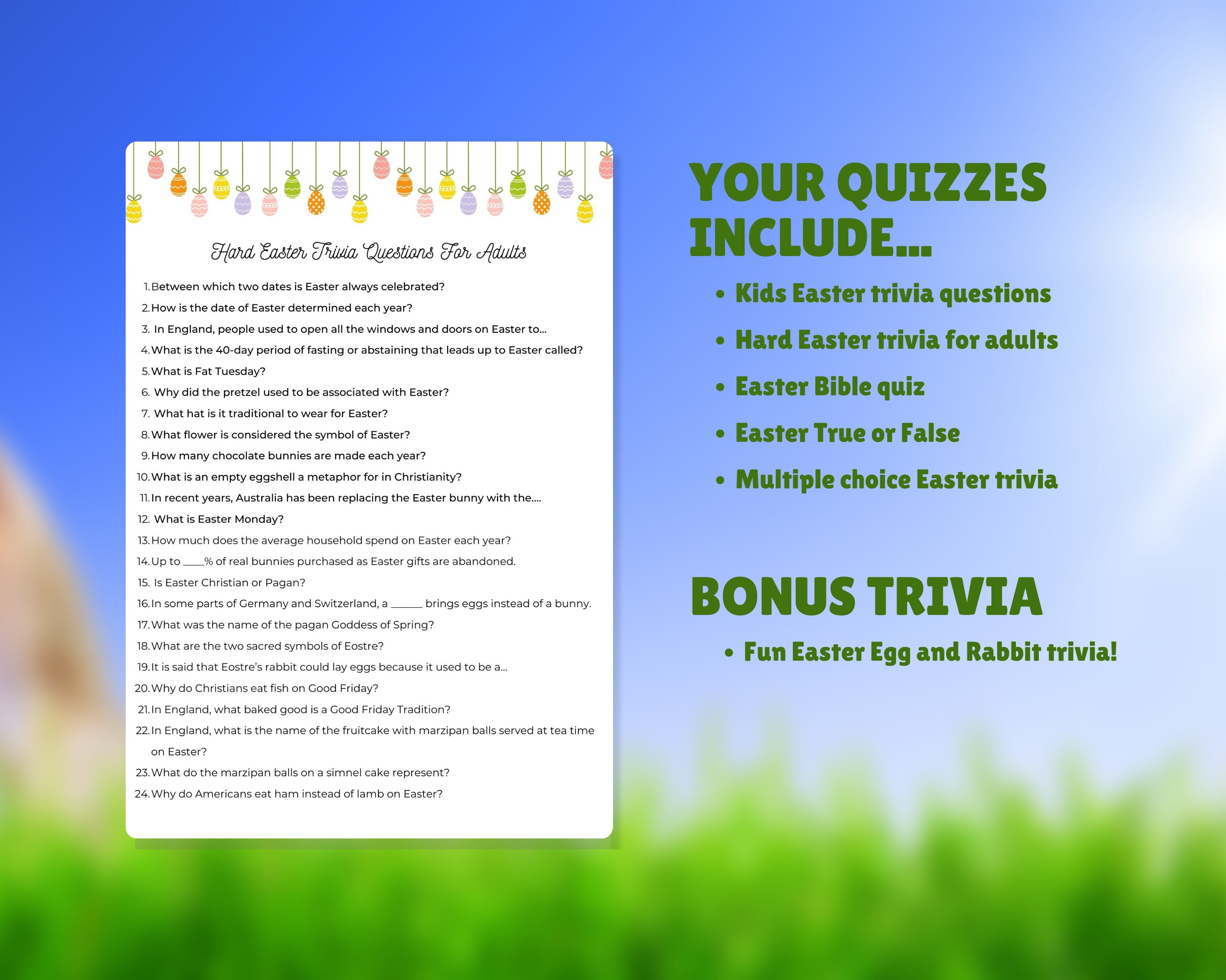 Printable Easter Trivia Quiz Bundle - 5+ BONUS Fun Quizzes for Adults ...