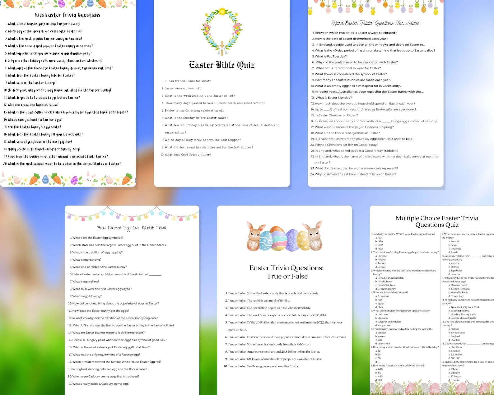 Printable Easter Trivia Quiz Bundle - 5+ BONUS Fun Quizzes for Adults ...