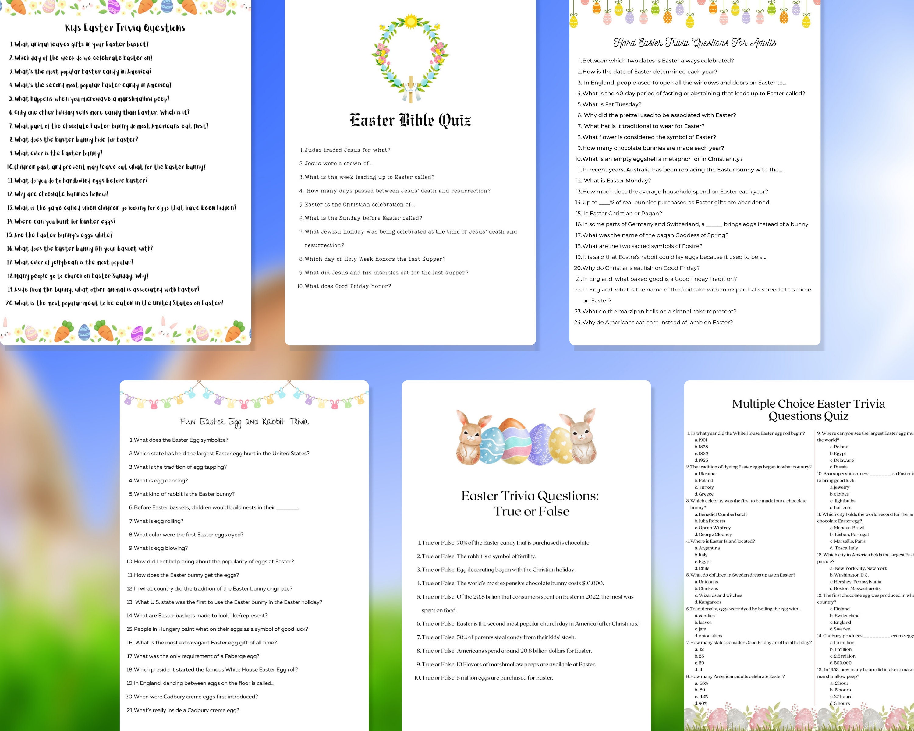 Printable Easter Trivia Quiz Bundle - 5+ BONUS Fun Quizzes for Adults ...
