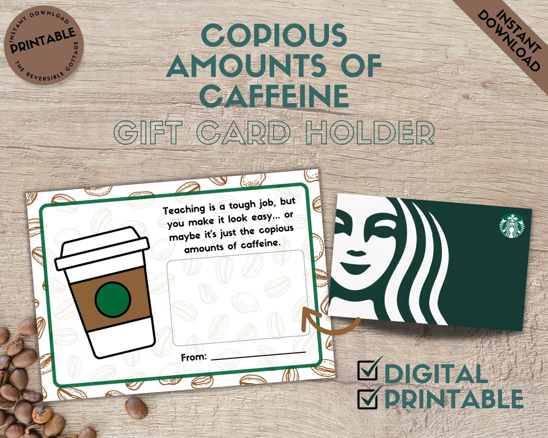 Caffeine Teacher Gift Card Holder for Every Teacher - Printable Digital ...