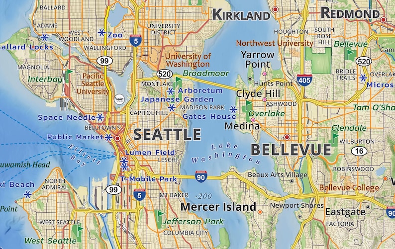 Puget Sound Map - Etsy