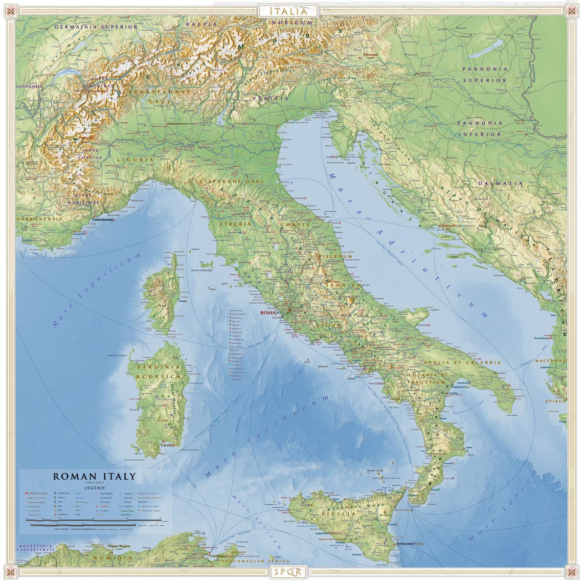Roman Italy Wall Map - Etsy