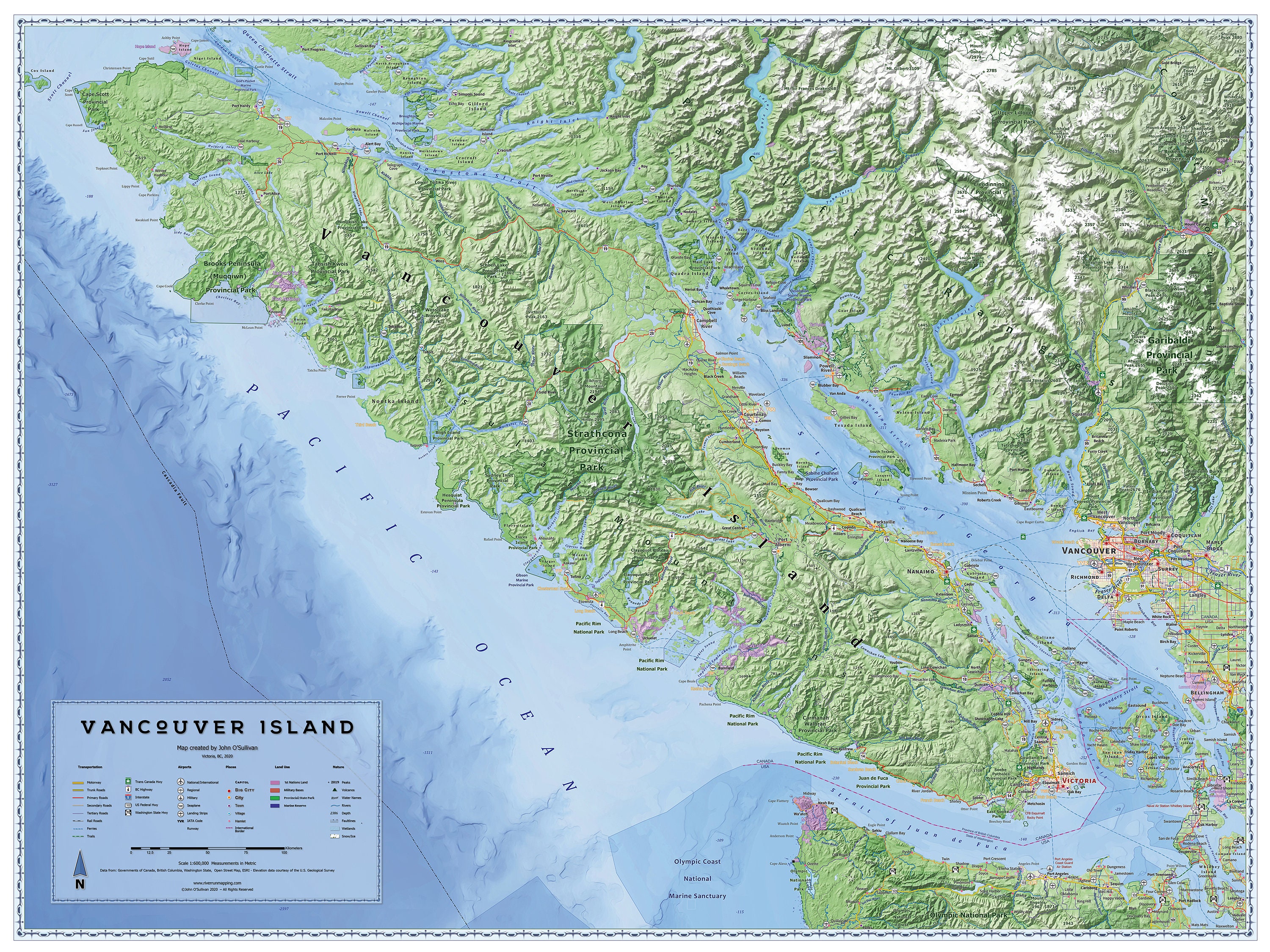 Vancouver Island Map With Mileage Chart Shop Vancouver Island Bc South