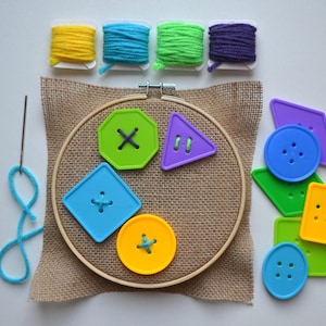 Kids Button Sewing Kit, Learn to Sew Toy With Yarn & Needle, Fine Motor ...