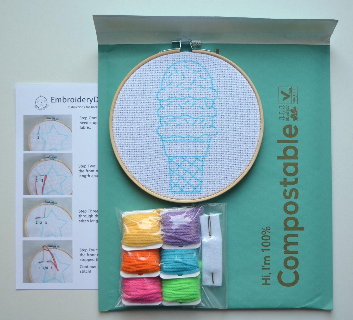 Beginner Embroidery for Child, Ice Cream Craft, Kids Sewing Kit - Etsy