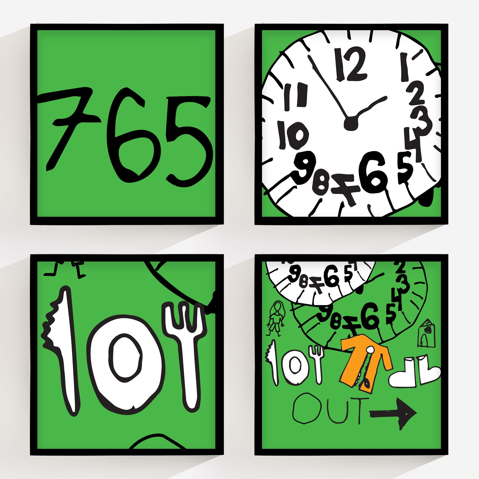 Colorful Modern Green Busy Schedule Clock Drawing Poster Printable ...