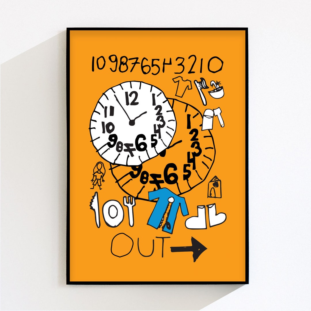 Cartel de dibujo de reloj de horario ocupado naranja moderno colorido ...