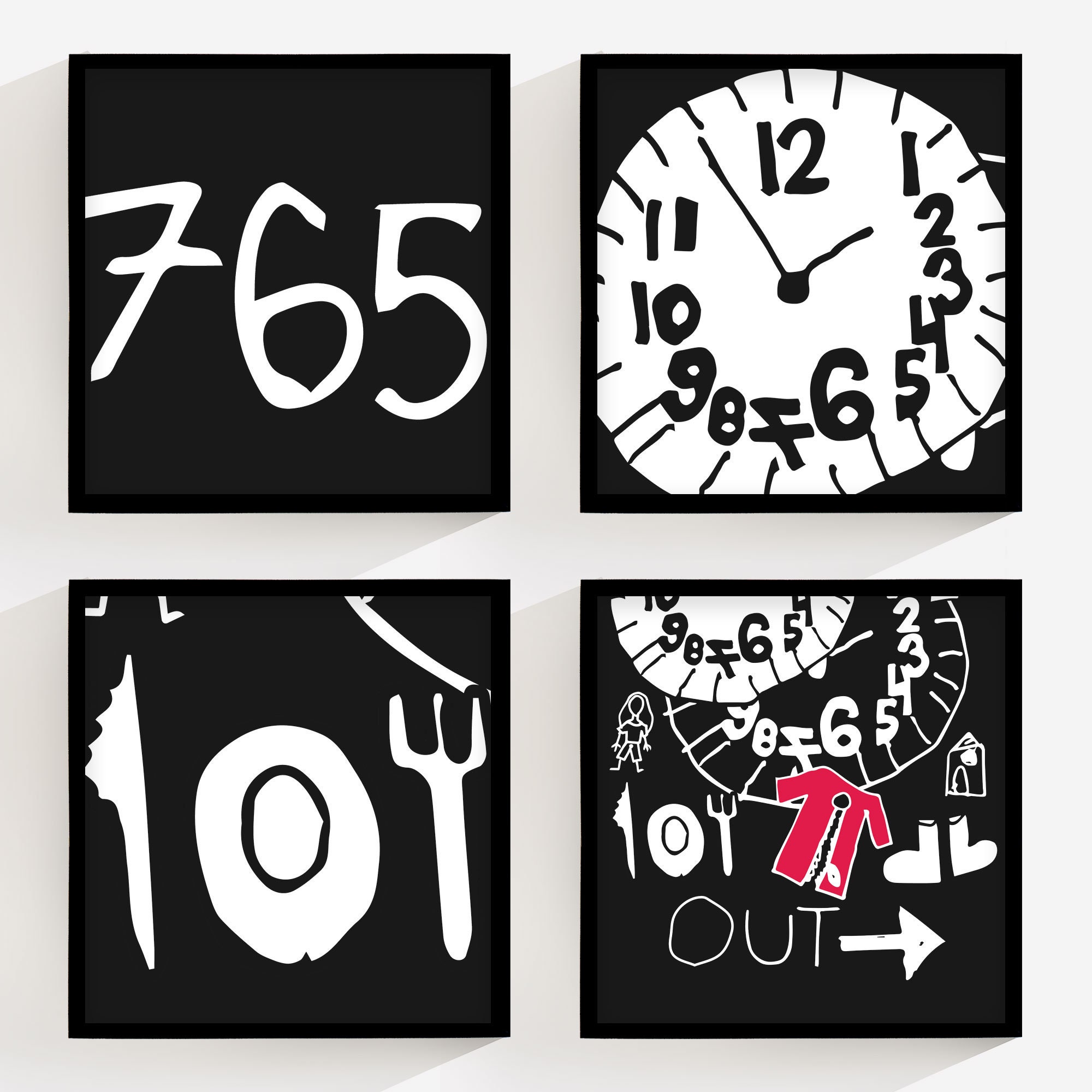 Modern Black and White Busy Schedule Clock Drawing Poster Printable ...