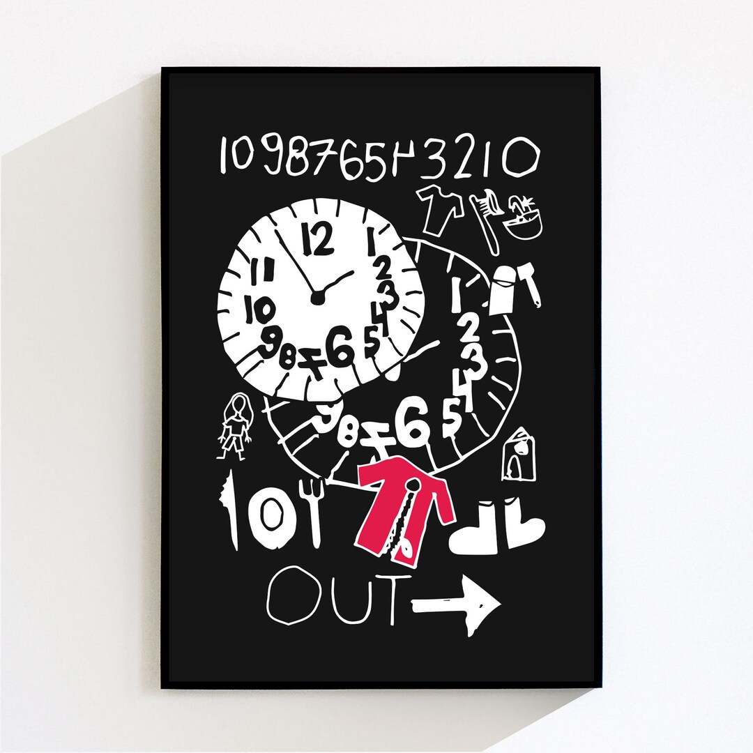 Modern Black and White Busy Schedule Clock Drawing Poster Printable ...