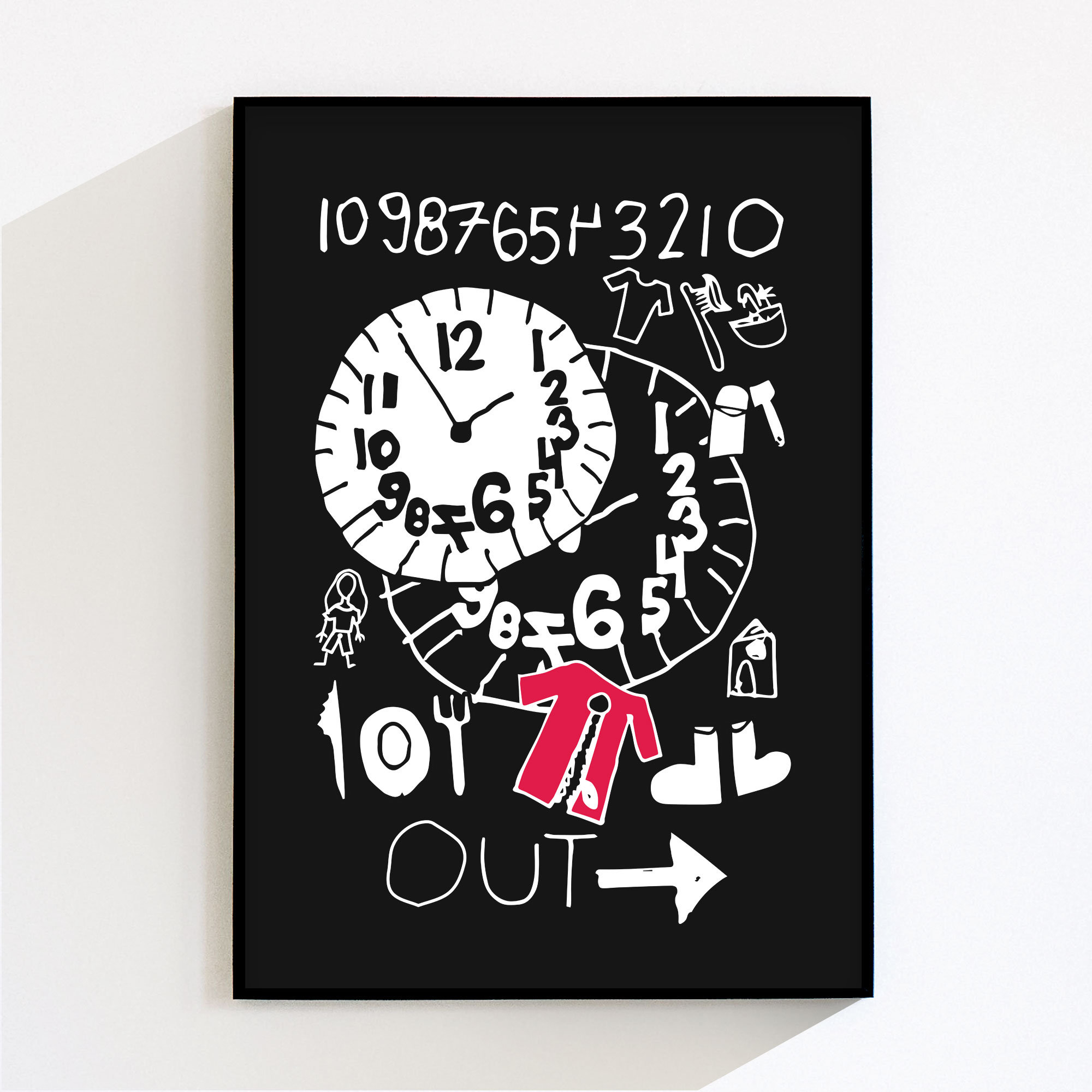 Modern Black and White Busy Schedule Clock Drawing Poster Printable ...