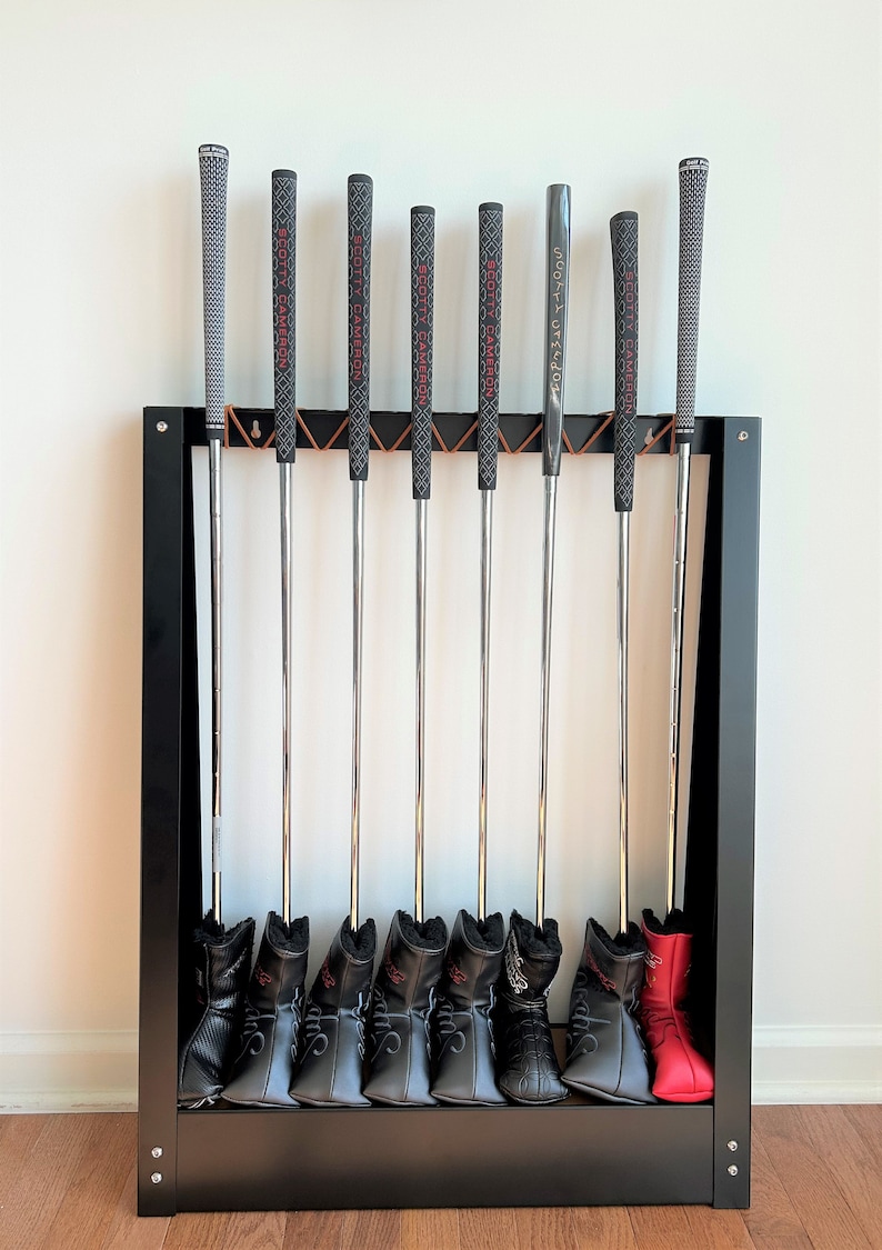 Custom Black Steel Golf Club Display Rack With Wall Mount and Leather ...