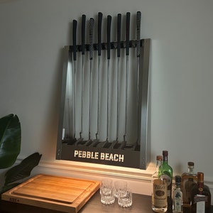 Custom Black Steel Golf Club Display Rack With Wall Mount and Leather ...