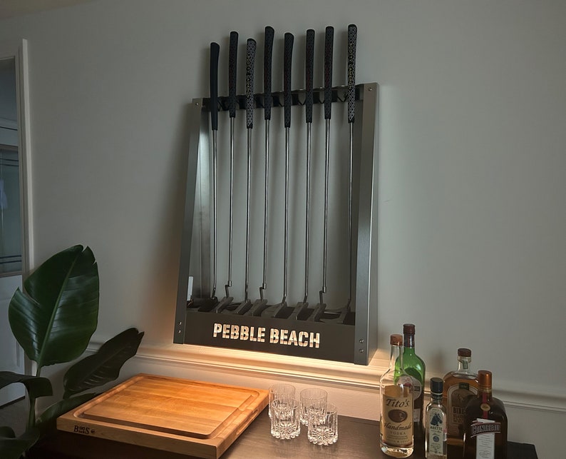 Custom Black Steel Golf Club Display Rack With Wall Mount and Leather ...