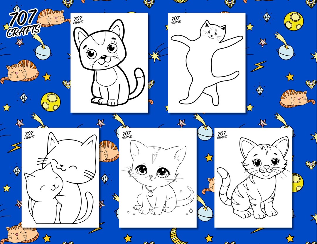 Cat Coloring Pages for Kids – Set of 5 Printable Cute Kitten Sheets ...
