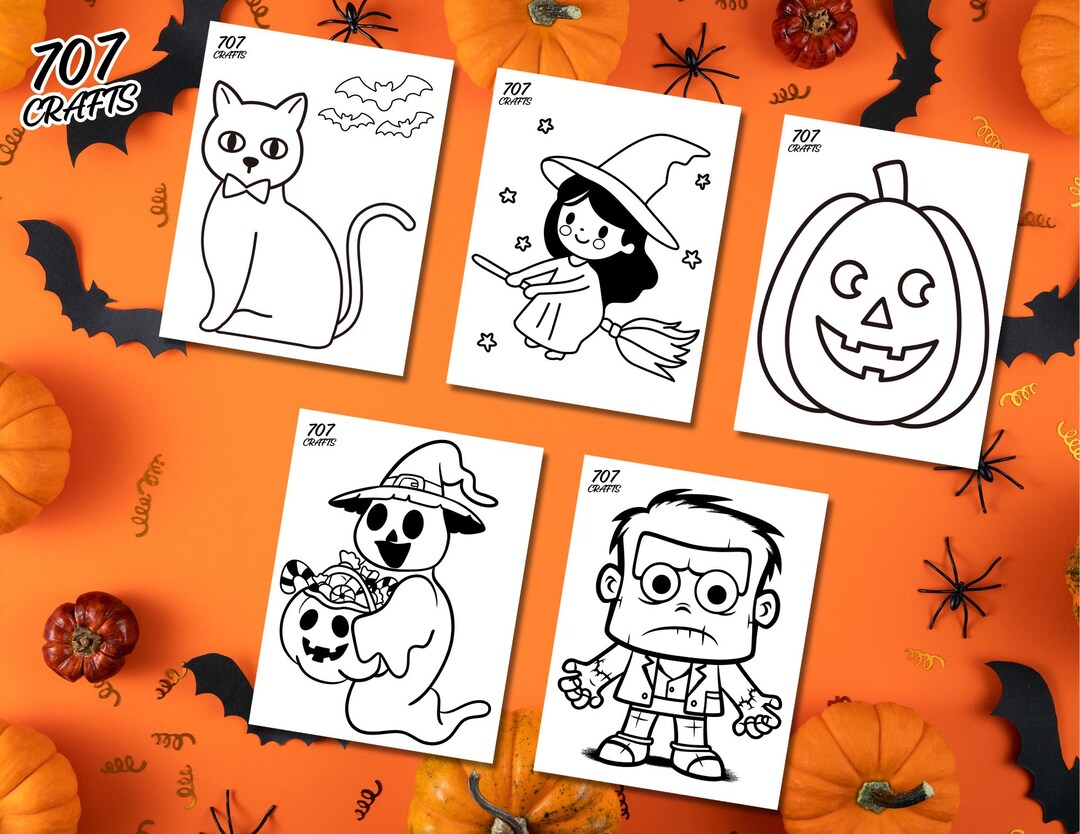 Halloween Coloring Pages for Kids – Set of 5 Printable Sheets, Cute ...