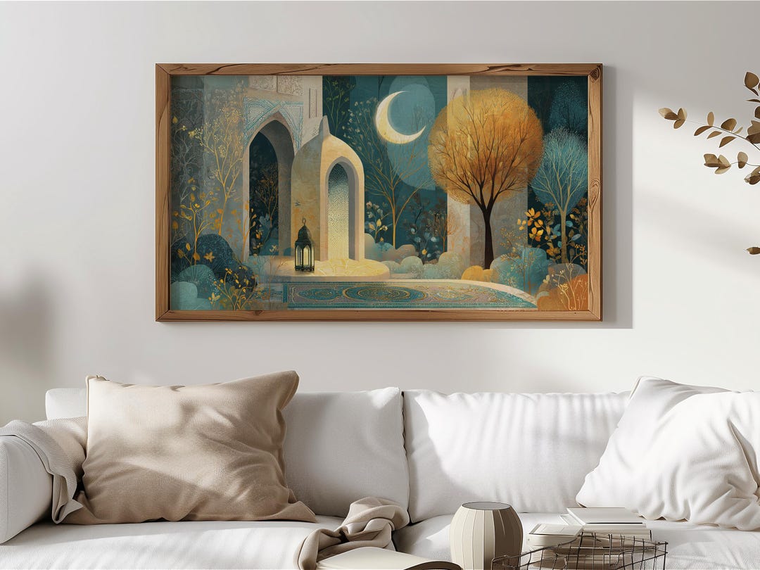 Rustic Mosque Courtyard Samsung Frame TV Art, Moonlit Night Wall Decor ...
