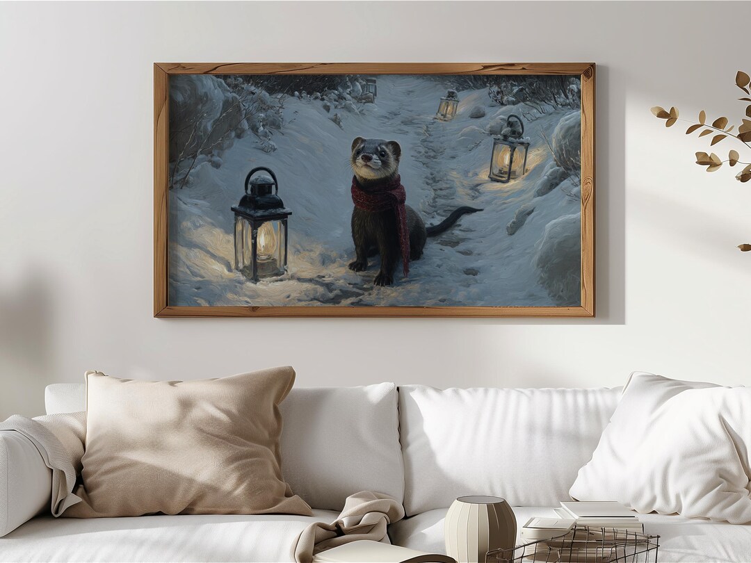 Cozy Winter Decor Stoat TV Art, Cute Snowy Path Art for Frame TV ...