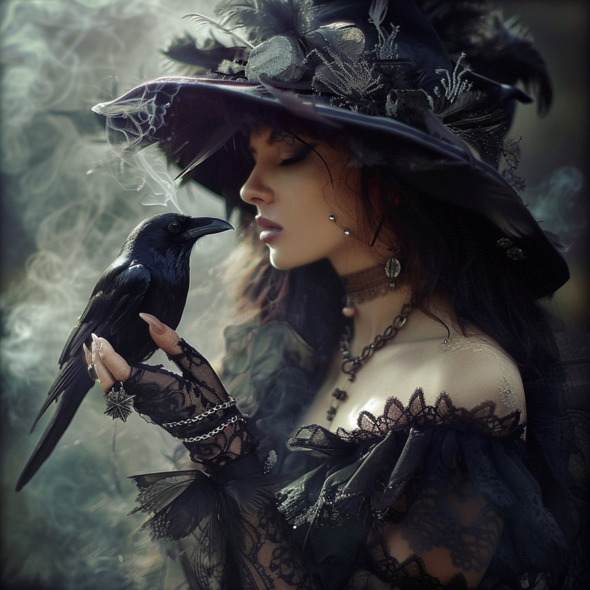 Mystical Witch and Raven Companion digital Download Enchanted Photo for ...
