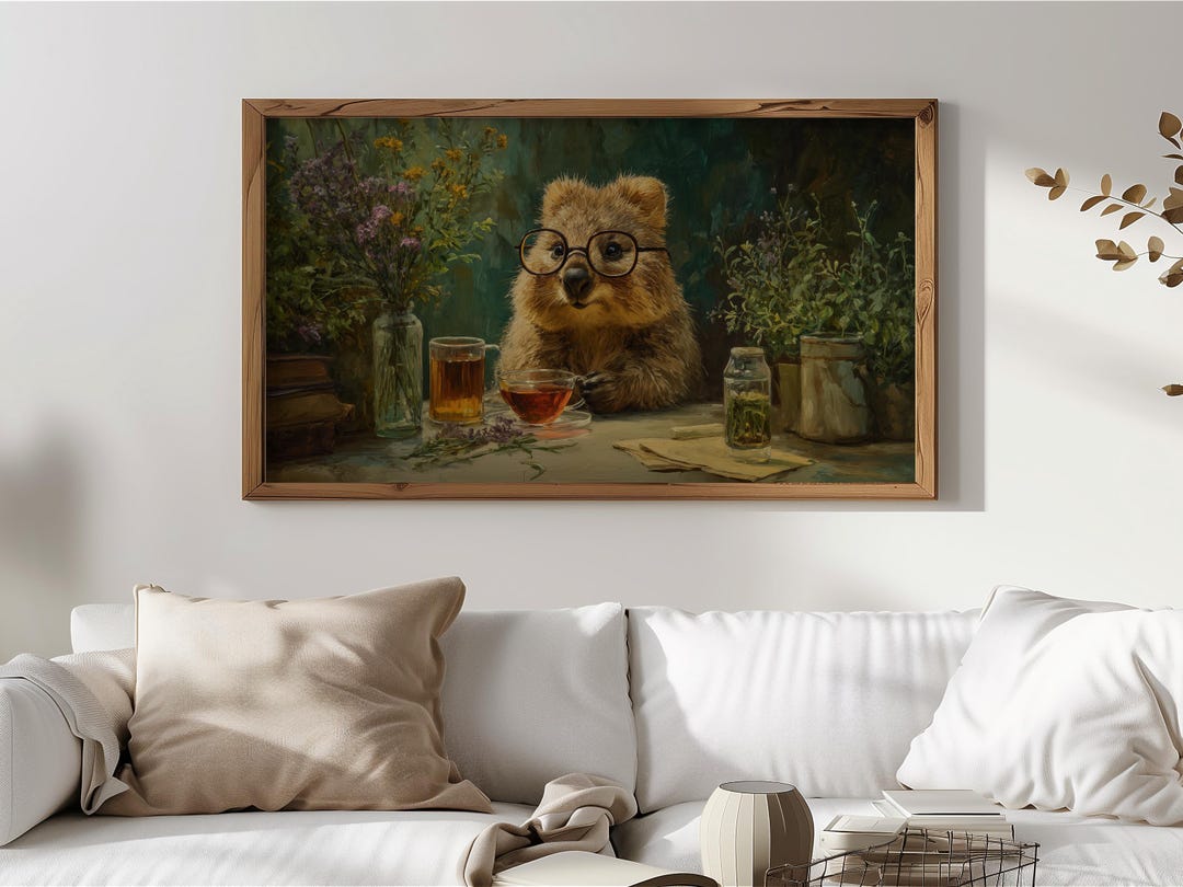 Vintage Quokka TV Art, Cute Quokka With Spectacles, Cozy Portrait ...