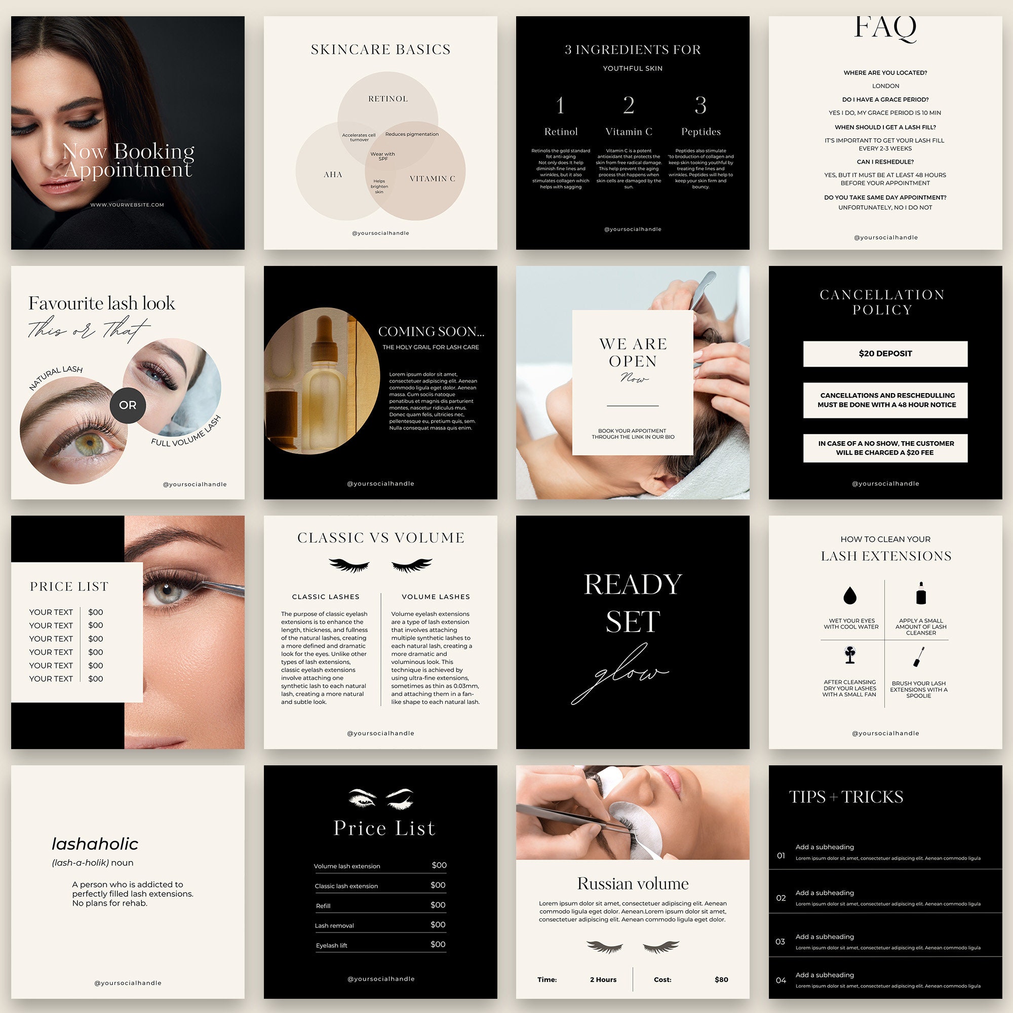 150 Black and White Lash Tech Instagram Posts, Lash Extension Posts ...