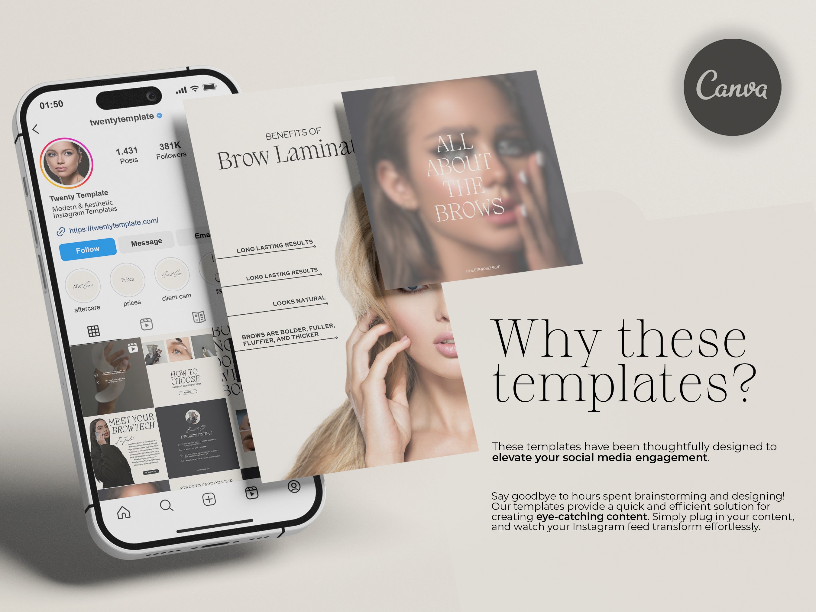 Brow Tech Modern Instagram Templatesbrow Tech Post Templates - Etsy