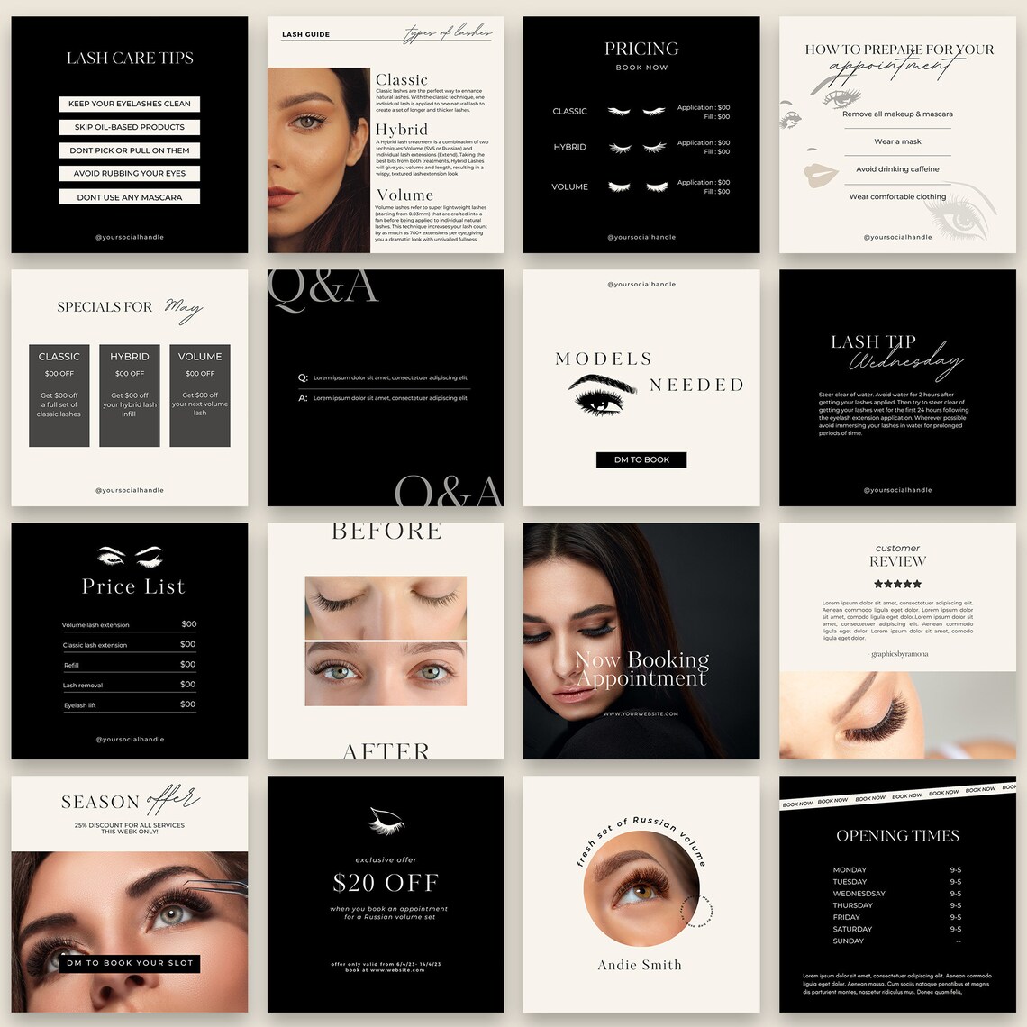 150 Black and White Lash Tech Instagram Posts, Lash Extension Posts ...