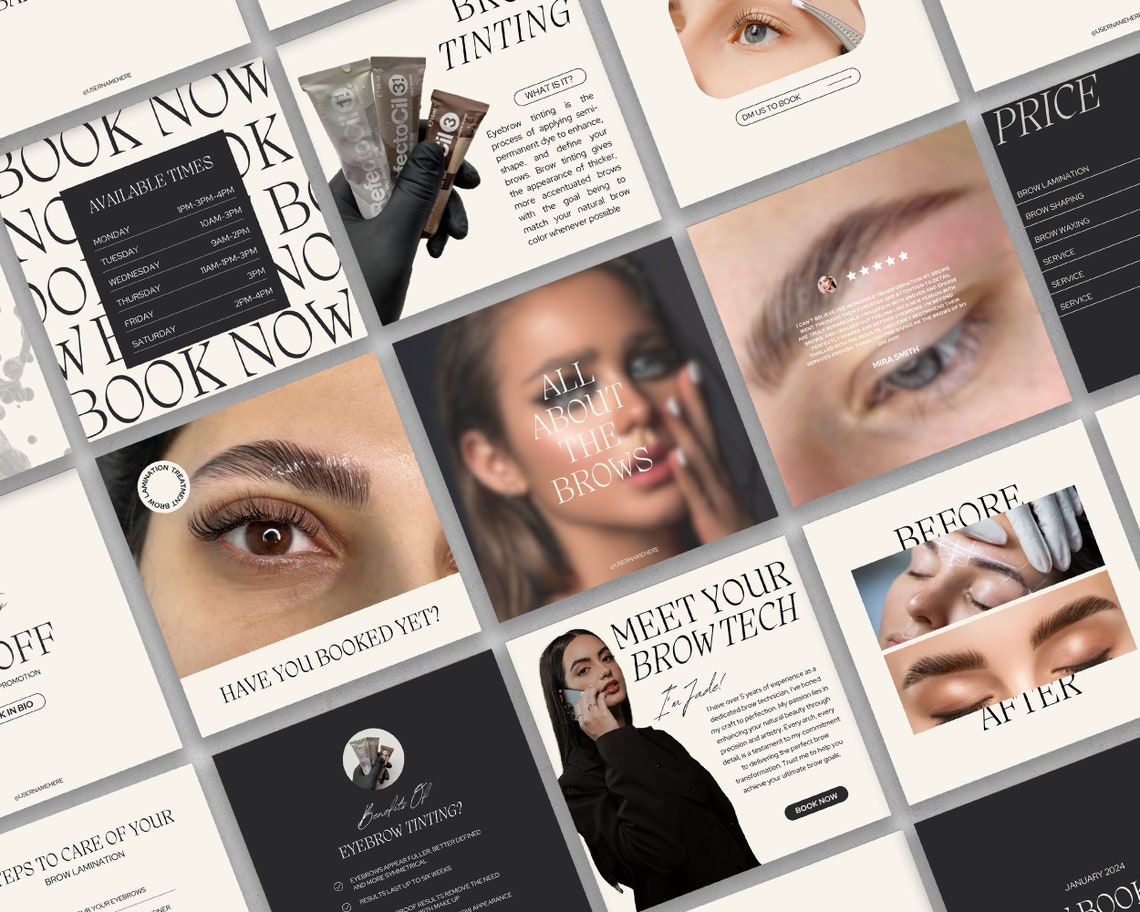 Instagram Templates for Brow Artists,beige Brow Tech Post Templates ...