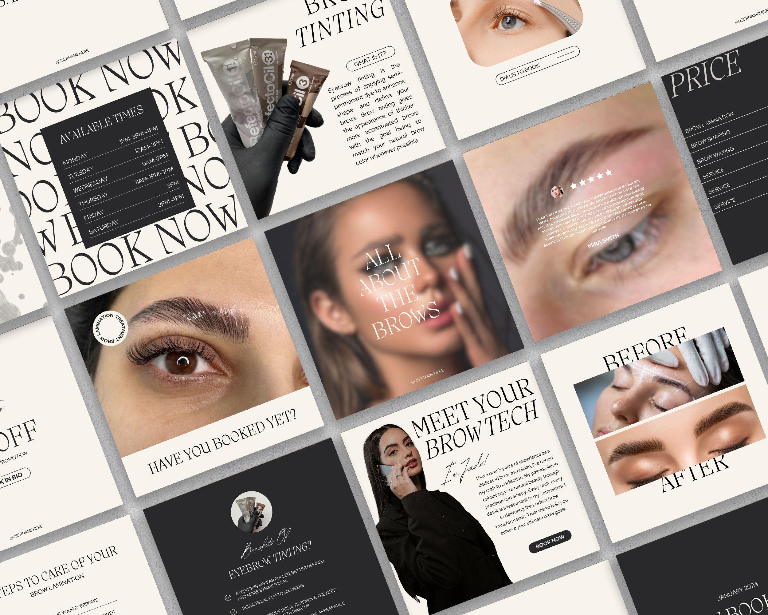 Instagram Templates for Brow Artists,beige Brow Tech Post Templates ...