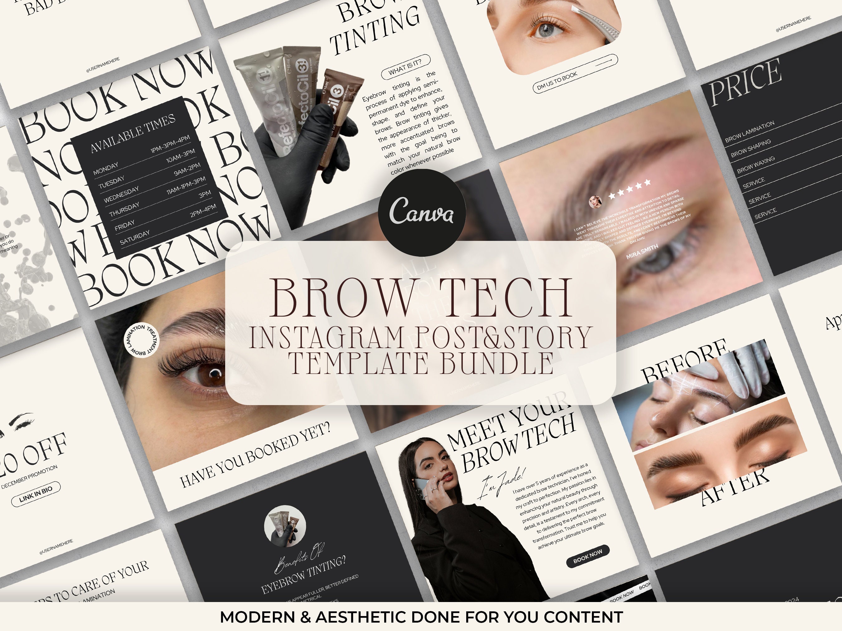 Instagram Templates for Brow Artists,beige Brow Tech Post Templates ...