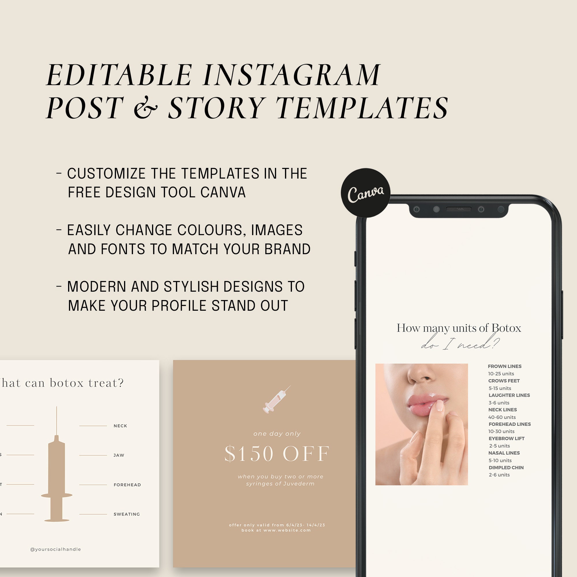 120 Neutral Nurse Injector Instagram Templates, Medspa, Botox and ...