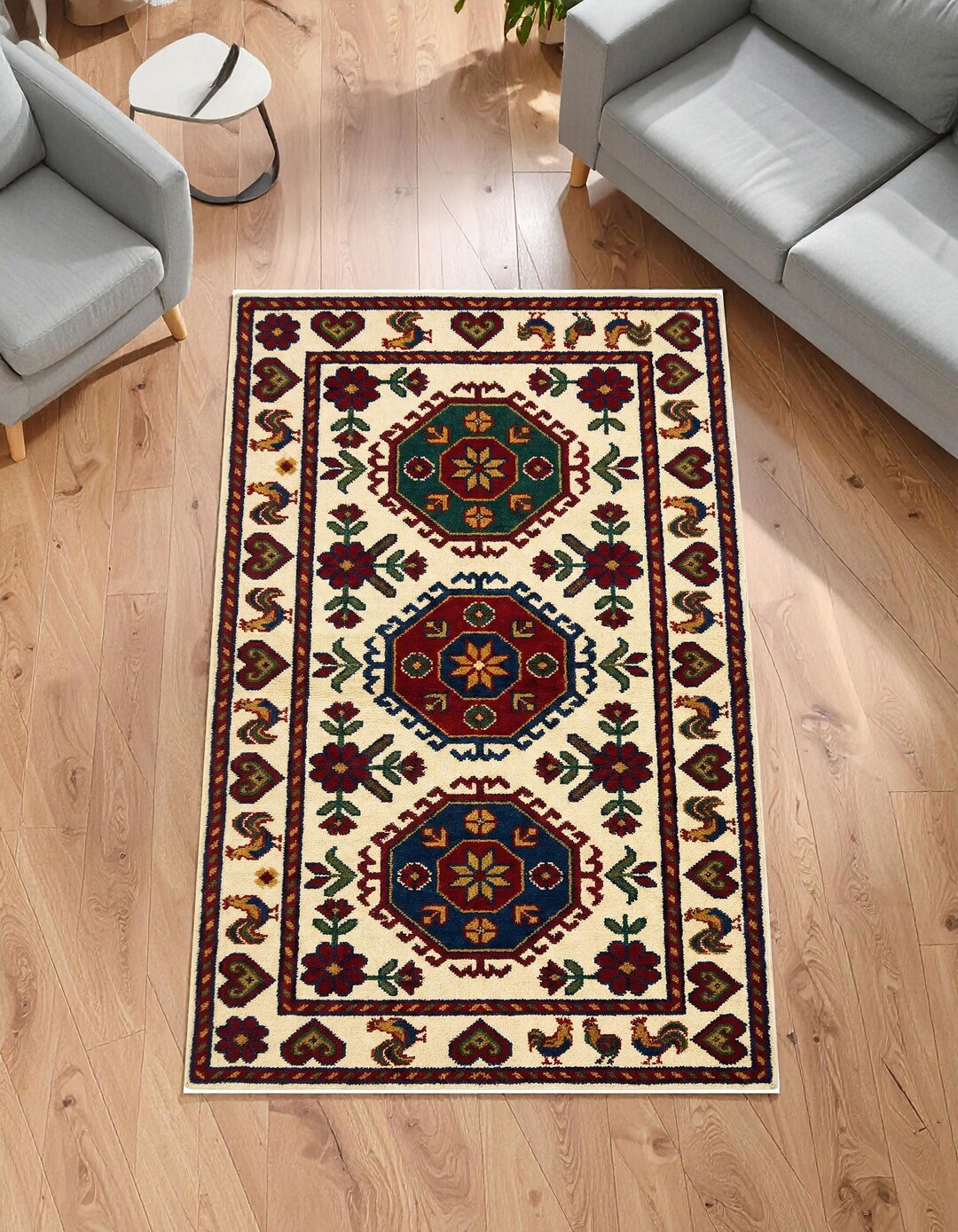 Folk Art Rug | Slavic Kilim Motif Mat | Bohemian Living Room Decor ...