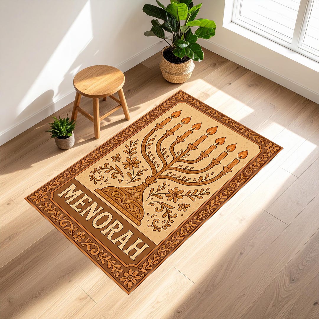 Jewish Prayer Rug, Menorah & Lion Design, Judaica Home Decor - Etsy