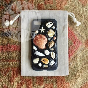 Handmade Sea Shell iPhone Case / Black Charcoal / Bespoke Seashell Cell ...